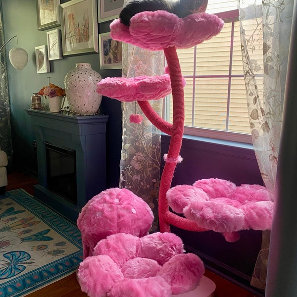 Wood Floral Cat Tree Tower Wooden Cat Tower Modern Cat Climbing Tree