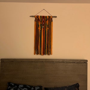 Southwestern Macrame Wall Hanging Tapestry Black Multi Driftwood Boho ...