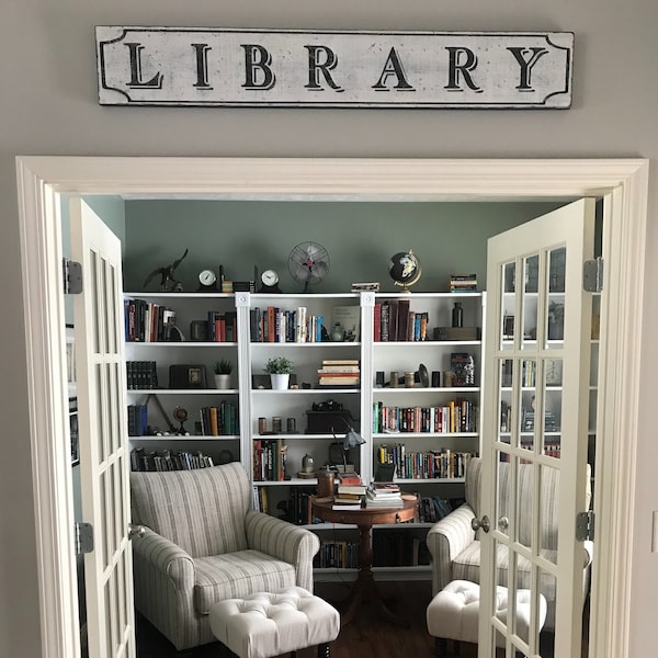 Antique Style the Library Wood Sign - Handmade Rustic Wooden Decor - Etsy