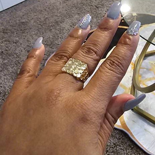 10k & 14k Solid Gold Nugget Smashed Vintage Diamond Cut Square Vintage ...