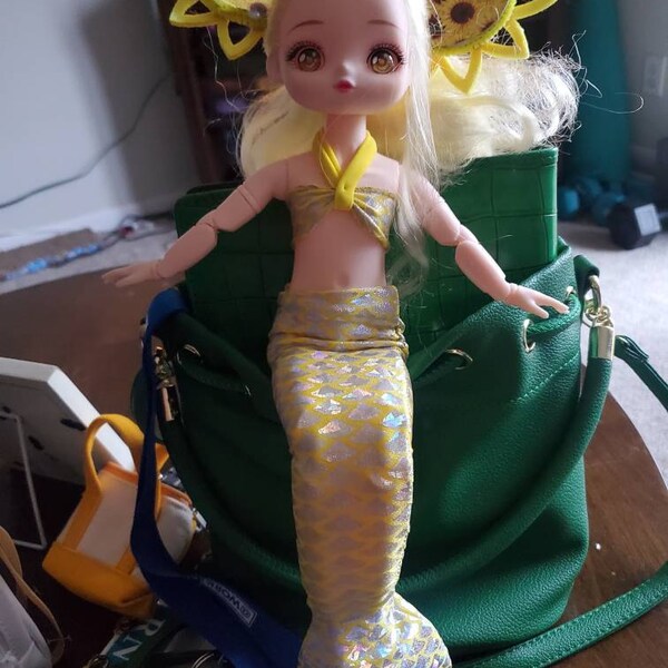 Mermaid Tail and Top Set for 12" Fashion Dolls, Silver Metallic Fish ...