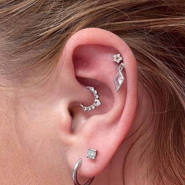 14K Solid Gold Diamond Helix Clicker Hoop, Daith Septum Ring, 16G ...