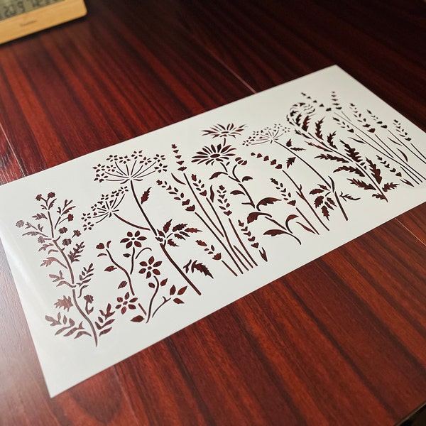 STENCIL 'wild Meadow Mix' Repeat XL and A3, Flower & Leaves, Furniture ...