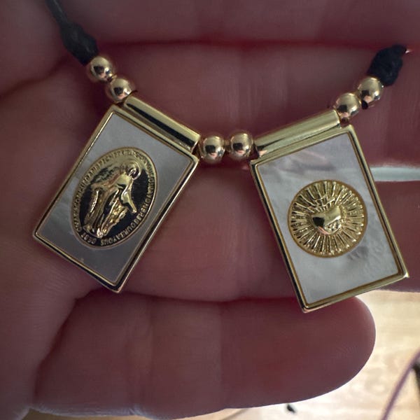 Mother of Pearl Scapular Necklace, Miraculous Medal, Catholic Necklace ...