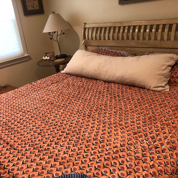 Hand Block Print Cotton Razai Quilt: Floral Indian Blanket Bedspread - Etsy