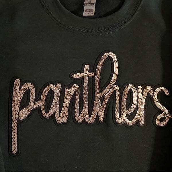 Panthers Sequin Patch, SILVER Sequins, Black Backing, DIY Patch, Iron on Patch, Game Day - Etsy