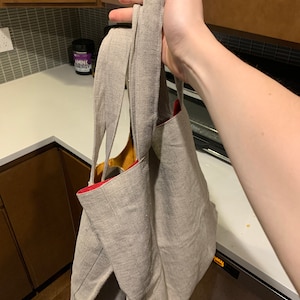 Small Linen Tote Bag With Two Pockets, Handmade Linen Bag With Lining ...