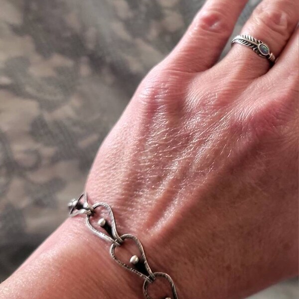 Fine Silver Bracelet, Forged Silver Links, Oxidized Silver, Handmade ...