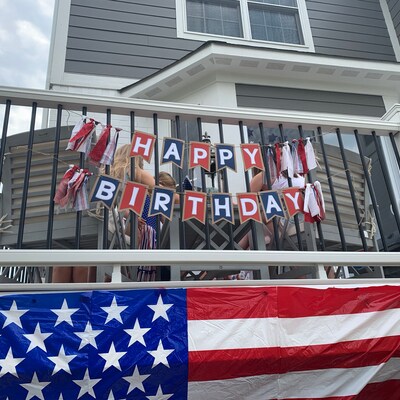 Patriotic Birthday Banner, Red White and Blue, American Theme, Fourth ...