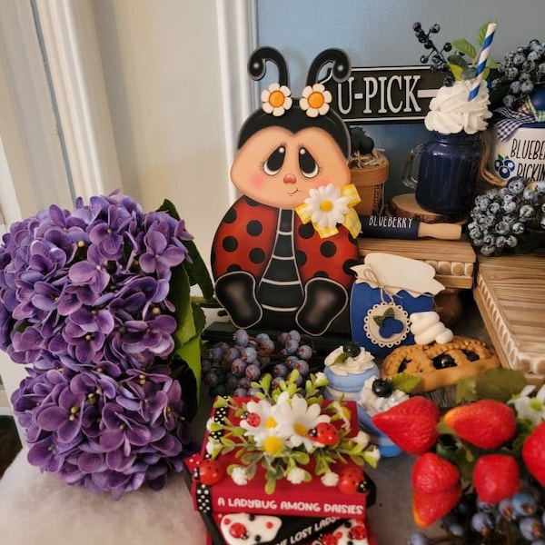 Ladybug Decoration, Farmhouse Summer Decor, Tiered Tray Decor, Wood ...