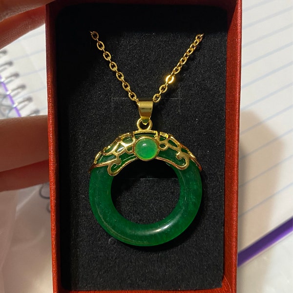 Genuine Multi Color Circle Jade Pendant Necklace Plated With 18K Gold ...