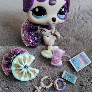 Littlest Pet Shop LPS 12 PC Clothes PURPLE Accessories Grab Bag Custom ...