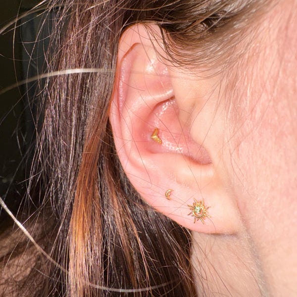 14K Solid Gold Heart Cartilage Earrings Miniature Flat Back Stud ...