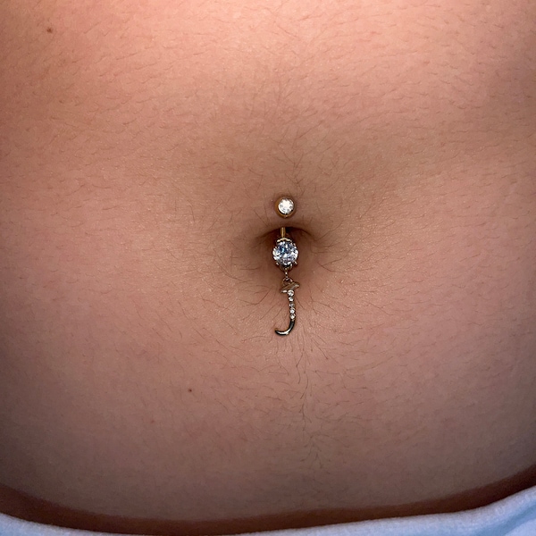 Personalized Initial Belly Button Ring | Dainty 14k Gold Belly Button Ring Jewelry | Custom ...