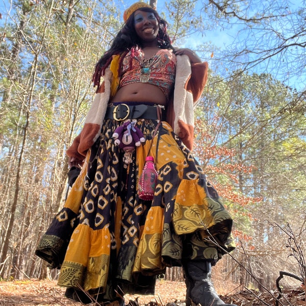 Bohemian Hippie Long Bell Sleeve Wrap Top With Front Tie, Colorful ...