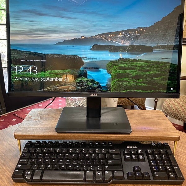 Walnut Wooden Monitor Stand / Laptop Stand With Brass Details (with 4 ...