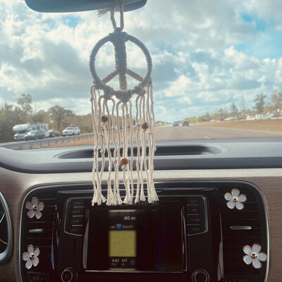 Macrame Peace Sign, Car Mirror Charm, Hippie Car Decor, Boho for Car ...