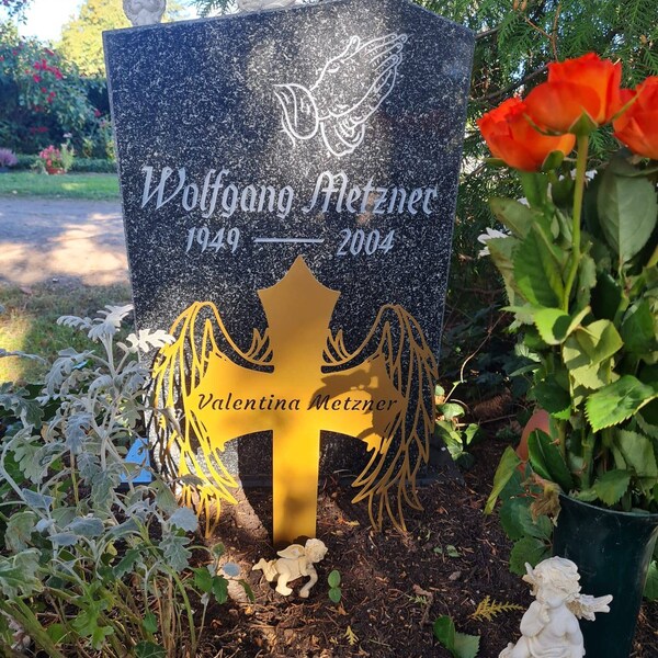 Memorial Cross Stake Personalized,metal Cross With Angel Wings for ...