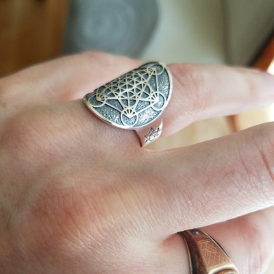 Metatron Cube Ring, Silver Metatron Cube, Sacred Geometry, Life Amulet ...