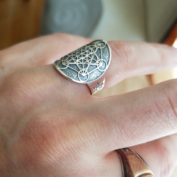 Metatron Cube Ring, Silver Metatron Cube, Sacred Geometry, Life Amulet ...