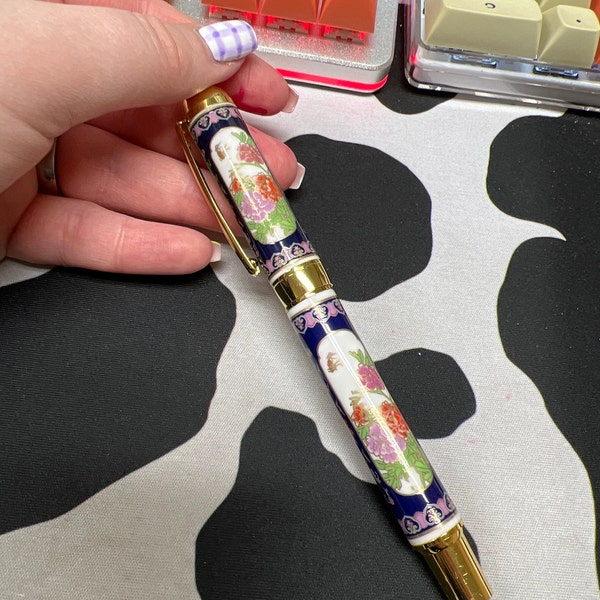 Ceramic Floral Asian Fountain Pen | Chinese Calligraphy M Nib Peonies ...