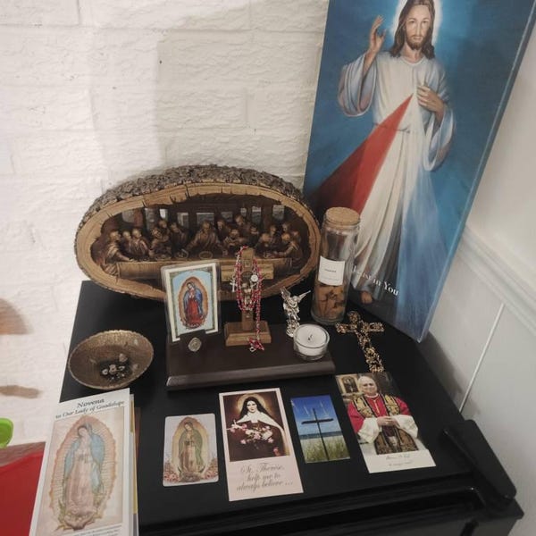 Catholic Wooden Tabletop Altar: Portable Home Sanctuary With Rosary and ...