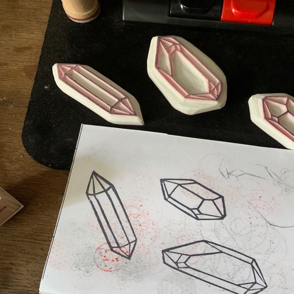 The Quartz Crystal Stone No. 1 Hand Carved Rubber Stamp, Raw Crystal ...
