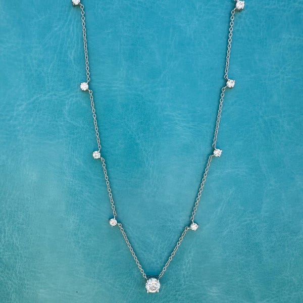 Diamond Tear Drop Station Necklace / 14k Gold Pear Shape Diamond ...