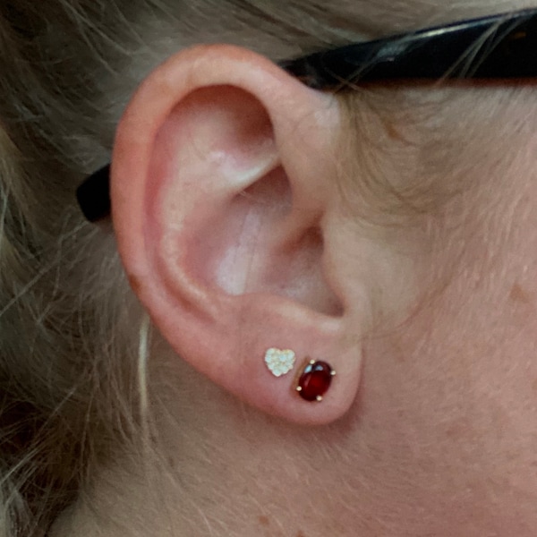 14k Gold Diamond Heart Barbell Ear Stud for Cartilage Valentine's Day ...