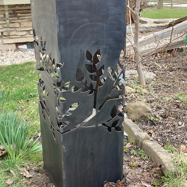 Tree Garden Column, Well Cover, Metal Yard Art, Outdoor Lantern - Etsy