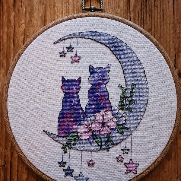 Cross Stitch Cat Cross Stitch Pattern Galaxy Animals Moom and Stars ...
