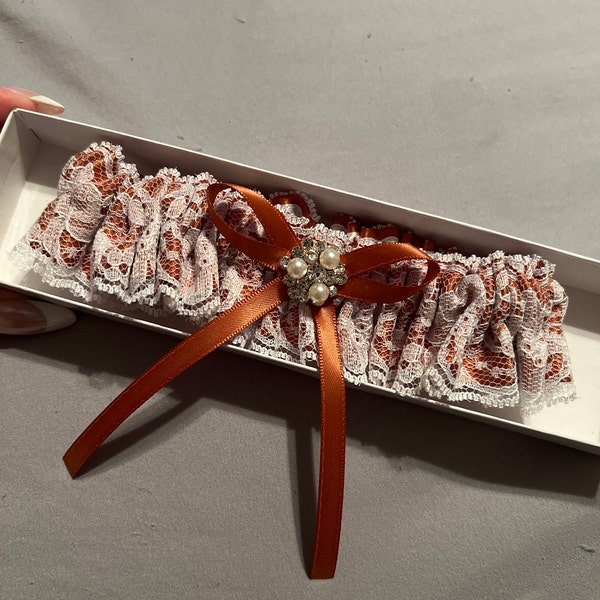 Copper Wedding Garter, Lace Bridal Garter Set, Garter for Bride, Garter ...