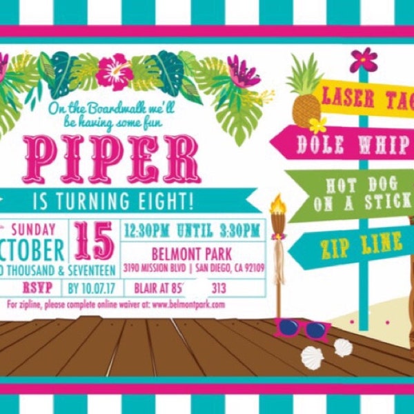 Beach Boardwalk Birthday Party Invitations, Summer Party, by the ...