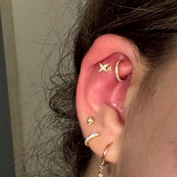 16G/18G/20G Paved Cartilage Conch Clicker Hoops • CZ Hinged Clicker ...