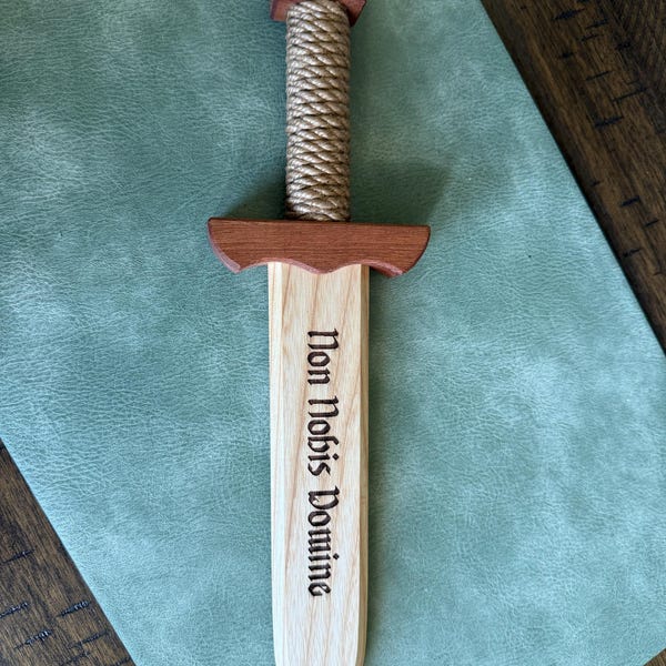 Personalised Wooden Sword With Leather Holder for Kids, Pretend Play ...