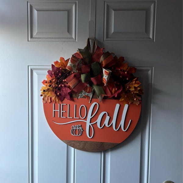 HELLO FALL Door Hanger Hello Fall Front Porch Sign Door Hanger for Fall ...