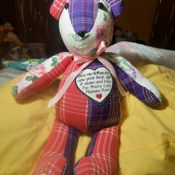 Personalised Heart Shaped Memory Embroidery Patch for a Memory Bear. Once My Clothes and Now ...