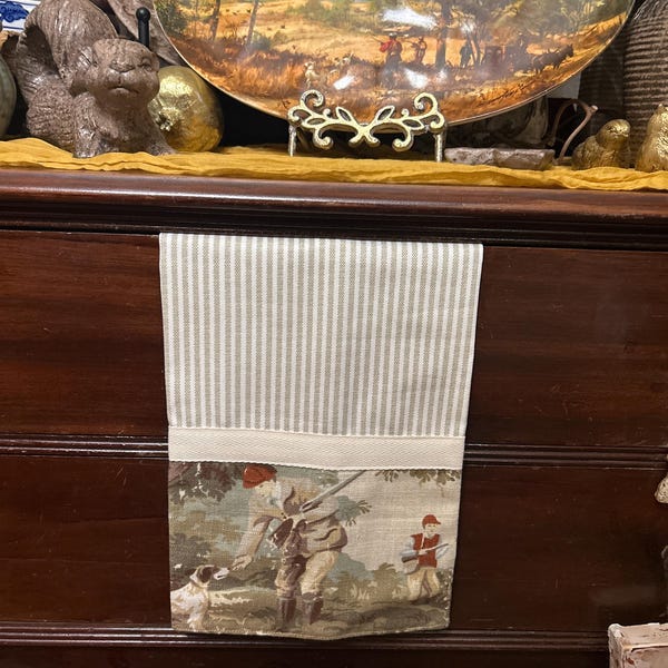 Green Toile Tea Towel, French Country Hand Towel, Kitchen Linen, Green ...