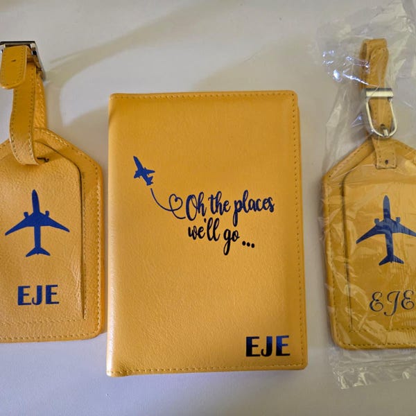 Monogrammed Leather Luggage Tag: RFID Blocking, Destination Wedding - Etsy