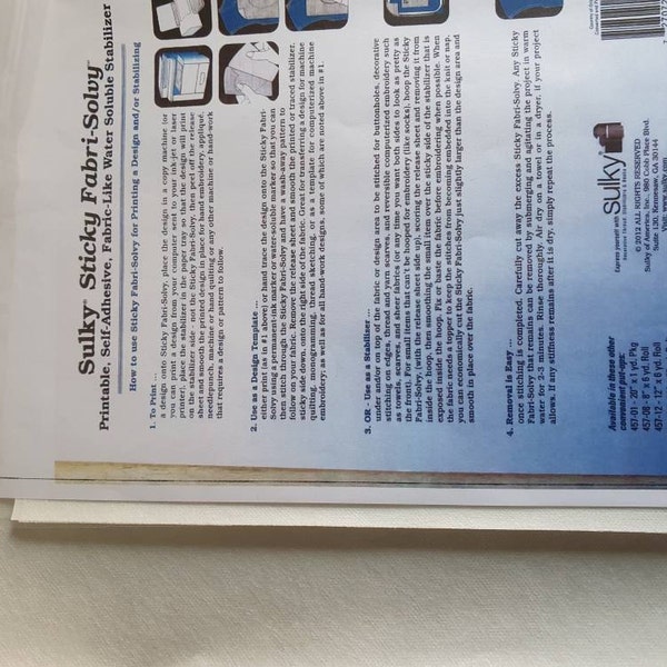 Sulky Sticky Fabri Solvy Water Soluble Stabiliser. 1 Sheet of ...