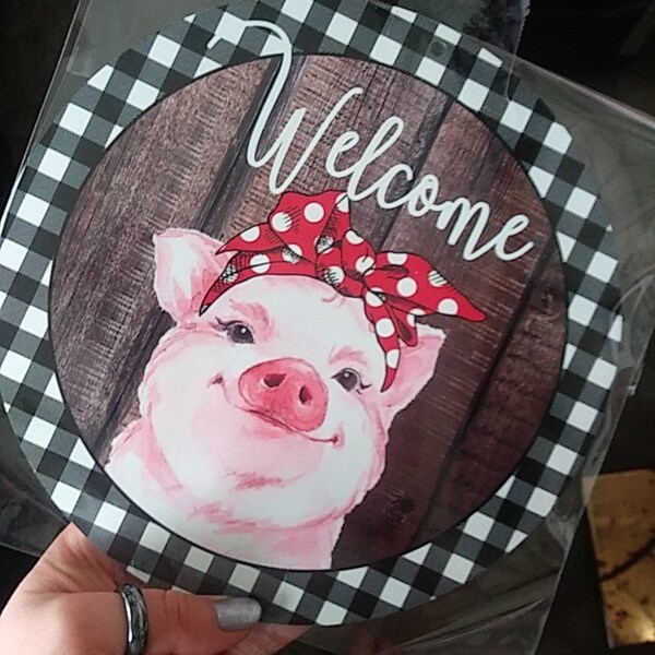 Pig Welcome Sign, Pig Sign, Pig Round Wreath Sign, Farm Sign, Farm ...