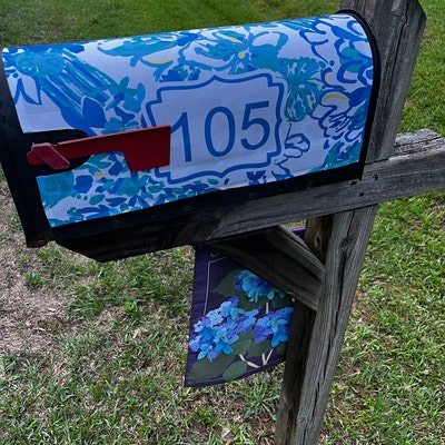 Blue Tile Mailbox Cover Washable Magentic Mailbox Cover Personalized ...