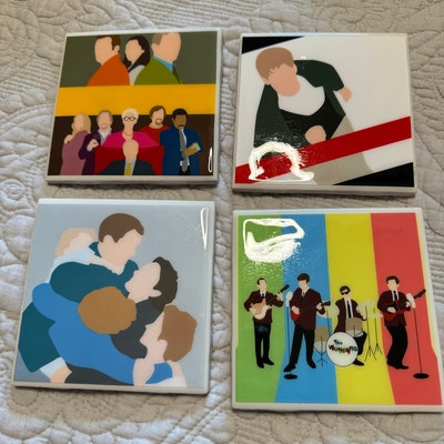 Set of 4 or 6 Movie Coasters With Original Minimalist Artwork Ceramic W ...