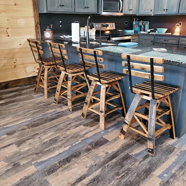 Whiskey Barrel Stave Bar Stools With Swivel Seats - Made Entirely of ...