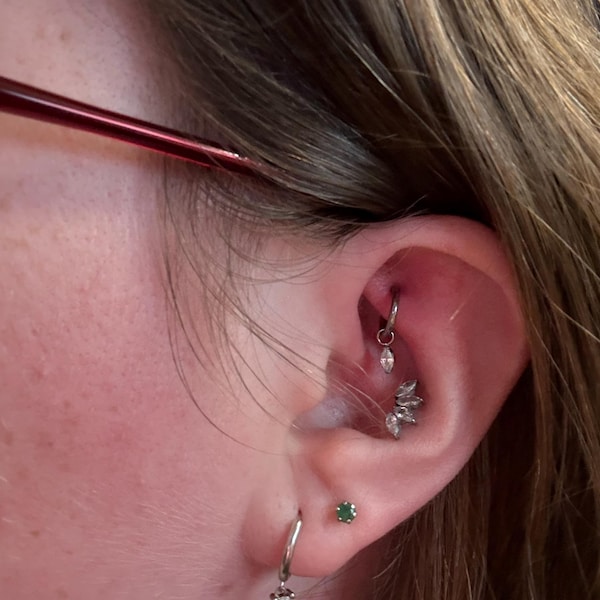 Titanium Vertical Dangle Hidden Helix Piercing, Threaded Flat Back Stud ...