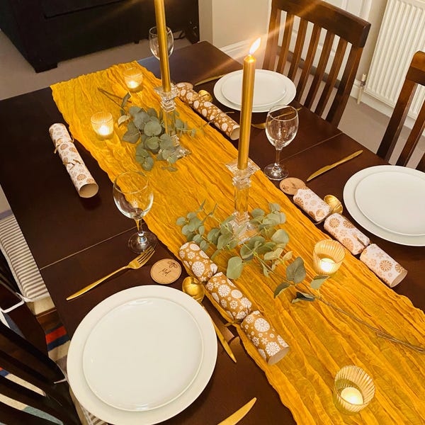Rustic Fall Table Runner, Mustard Yellow Wedding Gauze Runner, Wedding ...