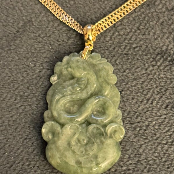 Year of the Snake Pendant, Real Jade Serpent Necklace, Chinese Zodiac ...