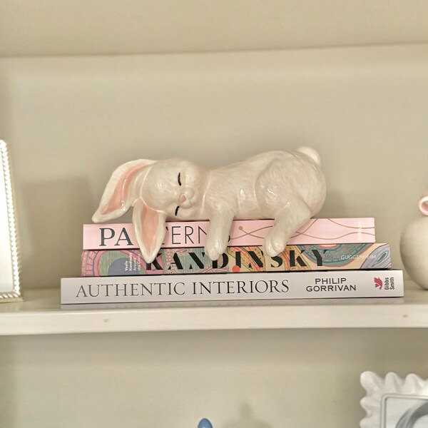 Hand-made Ceramic Sleeping Bunny - Rabbit - Shelf Sitter - 70s Vibe ...