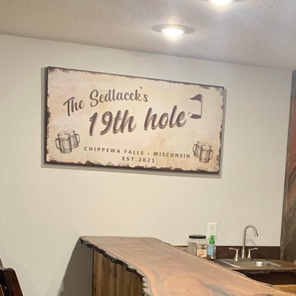 19th Hole Sign | Personalized 19th Hole Bar Sign Golf Wall Decor | Beer ...