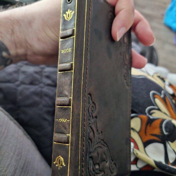 Handmade Full Leather iPhone Wallet Case: Vintage Book Cover - Etsy